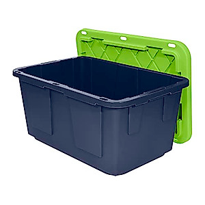 GREENMADE Extra Strong 27 Gallon Plastic Storage Bin, Multi Color, 4 Pack. Heavy Duty Built With Snap Fit Lid. Factory Direct (Navy & Green)