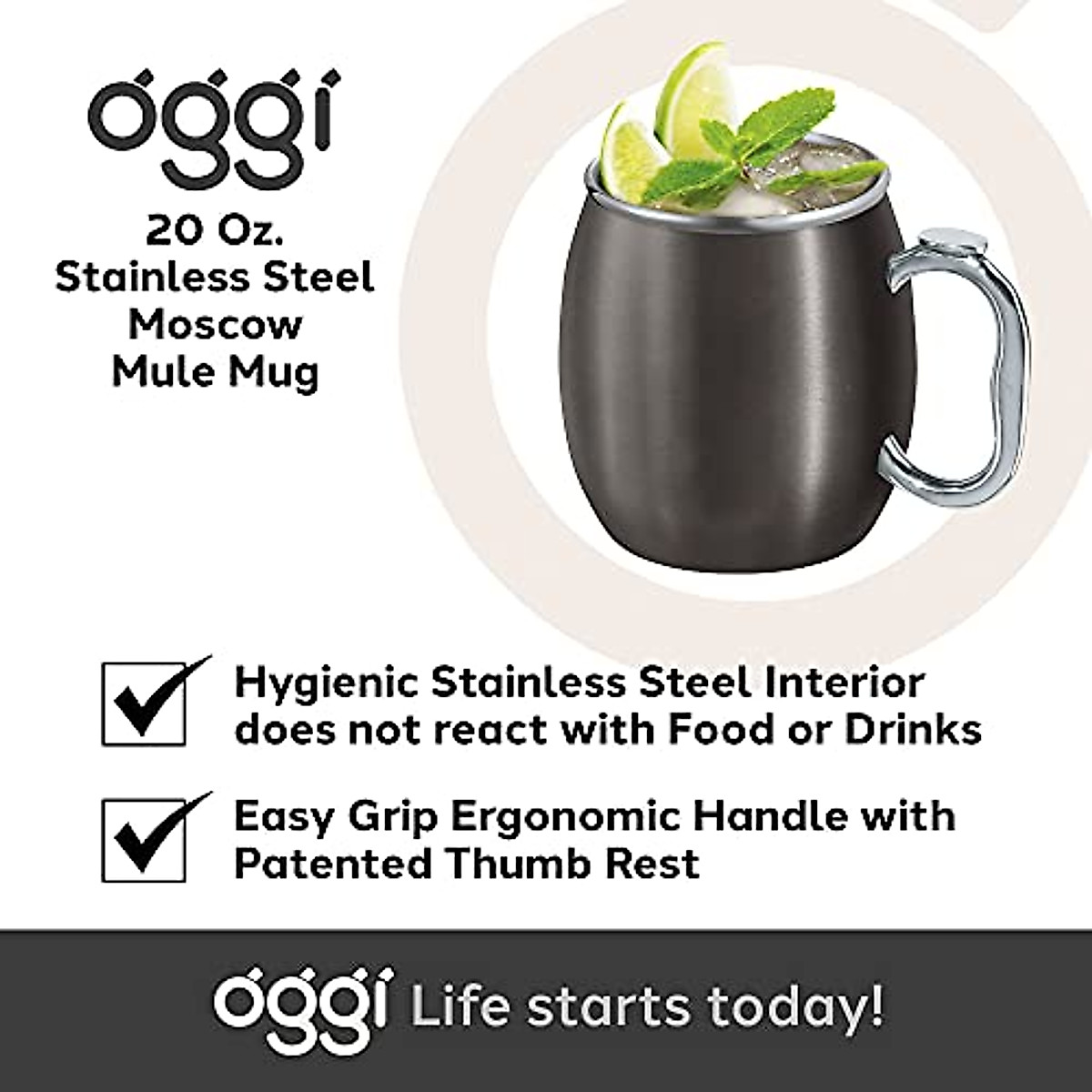Oggi Stainless Steel Moscow Mule Mug - 20 oz, Slate Grey