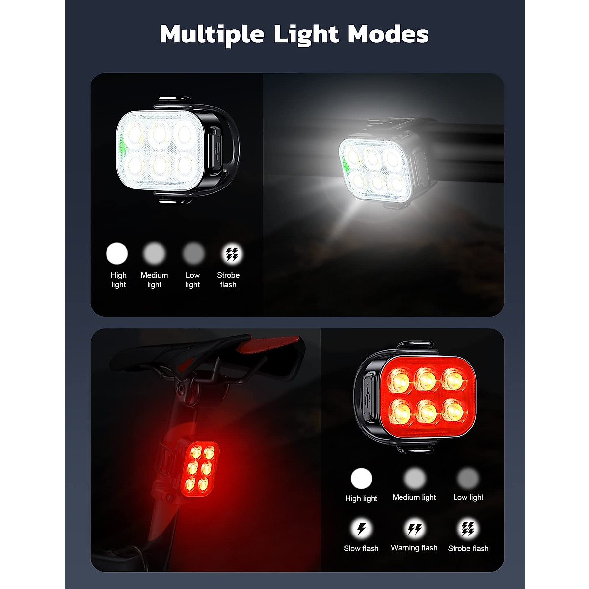 Zewdov Bike Lights for Night Riding, USB Rechargeable Bike Lights Front and Back, Waterproof IP65 Bicycle Light, 4+6 Modes Bike Headlight and Tail Light Set,1.5 Hrs Fast Charging, Easy to Install