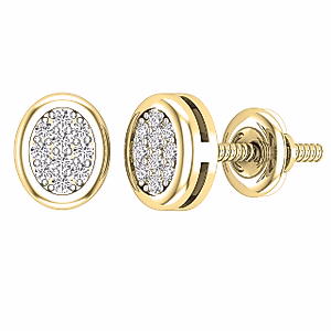 Dazzlingrock Collection 0.10 Cttw Round White Diamond Womens Oval Frame Cluster Stud Earrings 1/10 CT, 10K Solid Yellow Gold