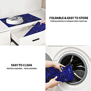 Cobalt Blue Glass Dish Drying Mat for Kitchen Counter, Large Microfiber Absorbent Reversible Hangding Quick Dish Draining Mat Protector Kitchen Decor Machine Washable 18×24 in