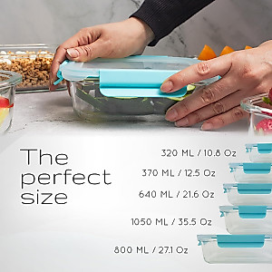 Ceybo 12 Set Air-Tight Glass Food Storage Containers with Snap Lids, Microwave-Safe, for Lunch, Meal Prep and Leftovers (Blue)