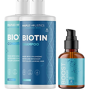 Hair Growth and Thickening Set for Women and Men - Biotin Infused Shampoo, Conditioner, and Hair Thickening Serum with Castor and Rosemary Oil