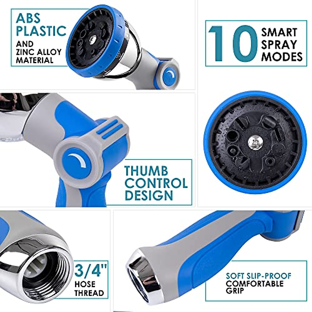 LOKIMSI Garden Hose Nozzle Sprayer，Features 10 Spray Patterns, Thumb Control, On Off Valve for Easy Water Control，Best for Watering Plants,Lawn& Garden,Washing Cars,Cleaning,Showering Pets