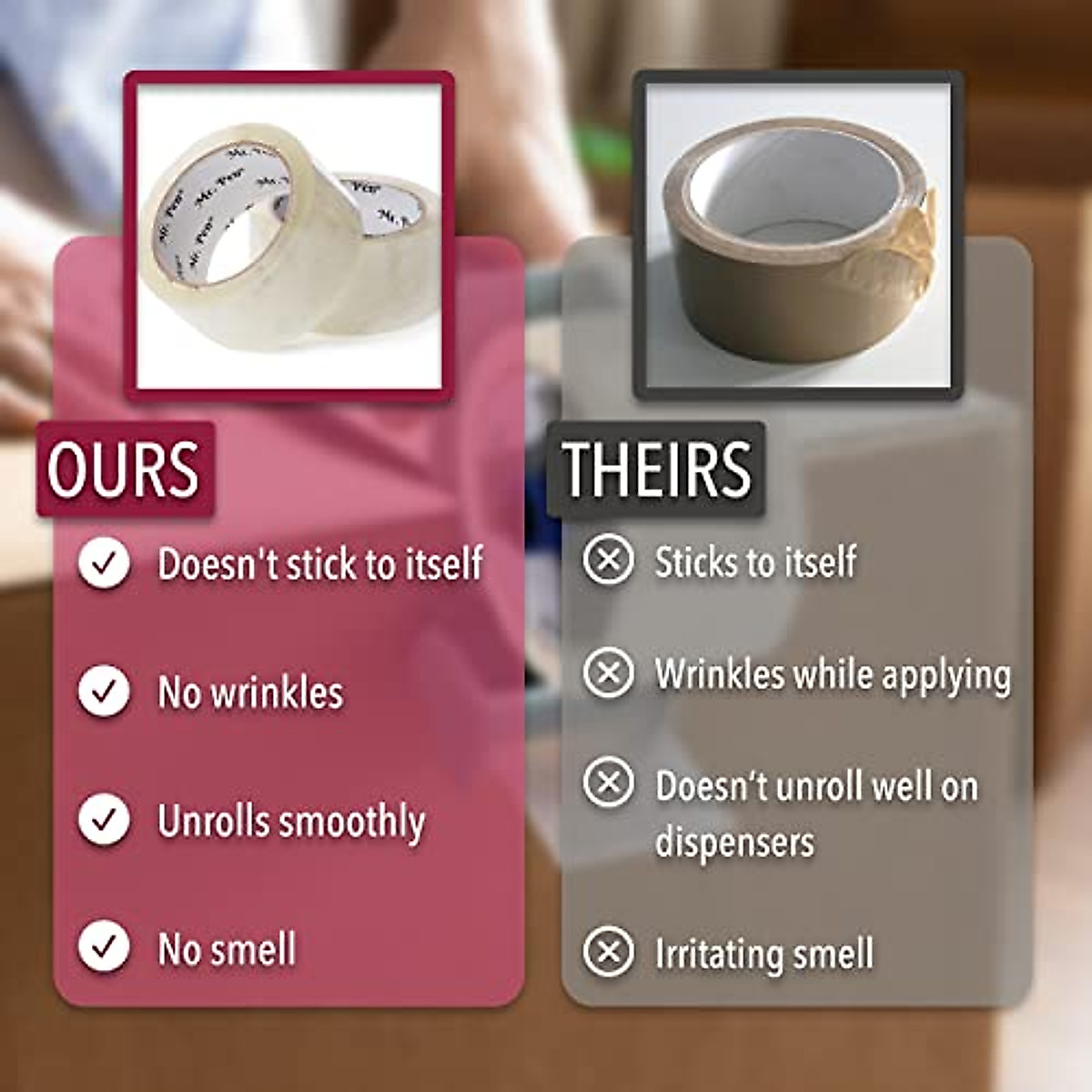 Mr. Pen- Packing Tape, 2Pack, 2in Wide, 60 Yards, 1.9mil, No Smell, Shipping Tape, Packaging Tape, Packing Tape Rolls, Clear Packing Tape, Moving Tape, Box Tape, Mailing Tape, Packing Tape Refill