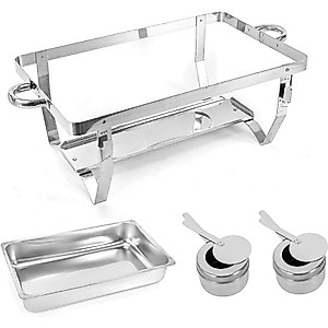 UZOURI Stainless Steel Chafing Dish Sets 2 Pieces, Chafing Dish Set Food Warmer Buffet with Folding Frame Food Pans, for Catering Buffet Warmer Tray Dining(Size:Single Grid) (Single Grid)