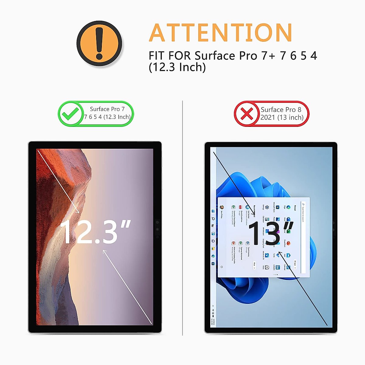 OMOTON [3-Pack Screen Protector for Surface Pro 7 Plus 7 6 5 4 [12.3 Inch] - Tempered Glass/Guide Frame/Scratch Resistant (NOT for Surface Pro 8)