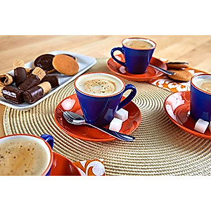 IMUSA USA Blue, 8 Piece 3oz Colorful Espresso Cups with Saucers, Orange