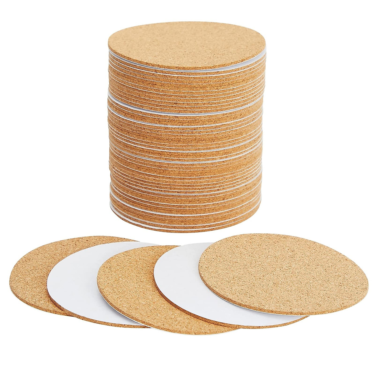 50 Sheets Self-Adhesive Cork Coaster Backing, Round 3.5 Inch Circles for DIY Crafts