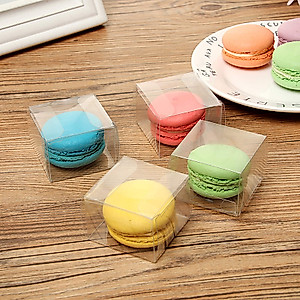 Nicunom 100 Pack Clear Macaron Boxes, Plastic Favor Boxes, 2.17" x 2.17" x 1.38" Bakery Boxes Candy Containers for Chocolate Cake Desserts Cupcakes Cookies Muffins Party Favors Packaging