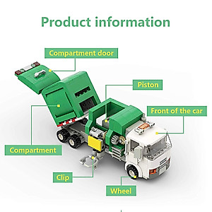 BuildingBoat Garbage Truck Building Kits,Trash Truck Building Blocks with 3 Trash Cans,Sanitation Truck Building Toys(379 Pieces)