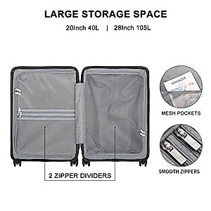 LEVEL8 2 Piece Luggage Sets, 20 inch 28 inch Hardshell Suitcases Sets, Lightweight Luminous Textured PC Hardside Spinner Trolley with TSA Lock, 2-Piece Set (20/28) - Black