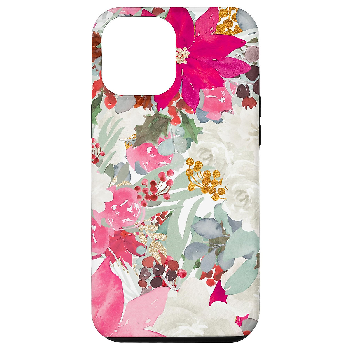 iPhone 13 Pro Max Cute Watercolor Red White Flowers Blooming Pattern Floral Case