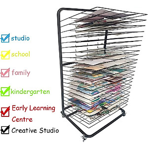 EUKKIC Drying & Print Racks, 20-Shelf Mobile Classrooms Drying Rack with 20 Wire Shelves for Works of Art Studios and Home Use