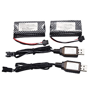 Blomiky 2 Pack 7.4V 1300mAh Li-ion Rechargeable Battery with SM3P Plug and Charger Cable Replacment for Huina 1575 RC Construction Truck / 1575 Battery 2