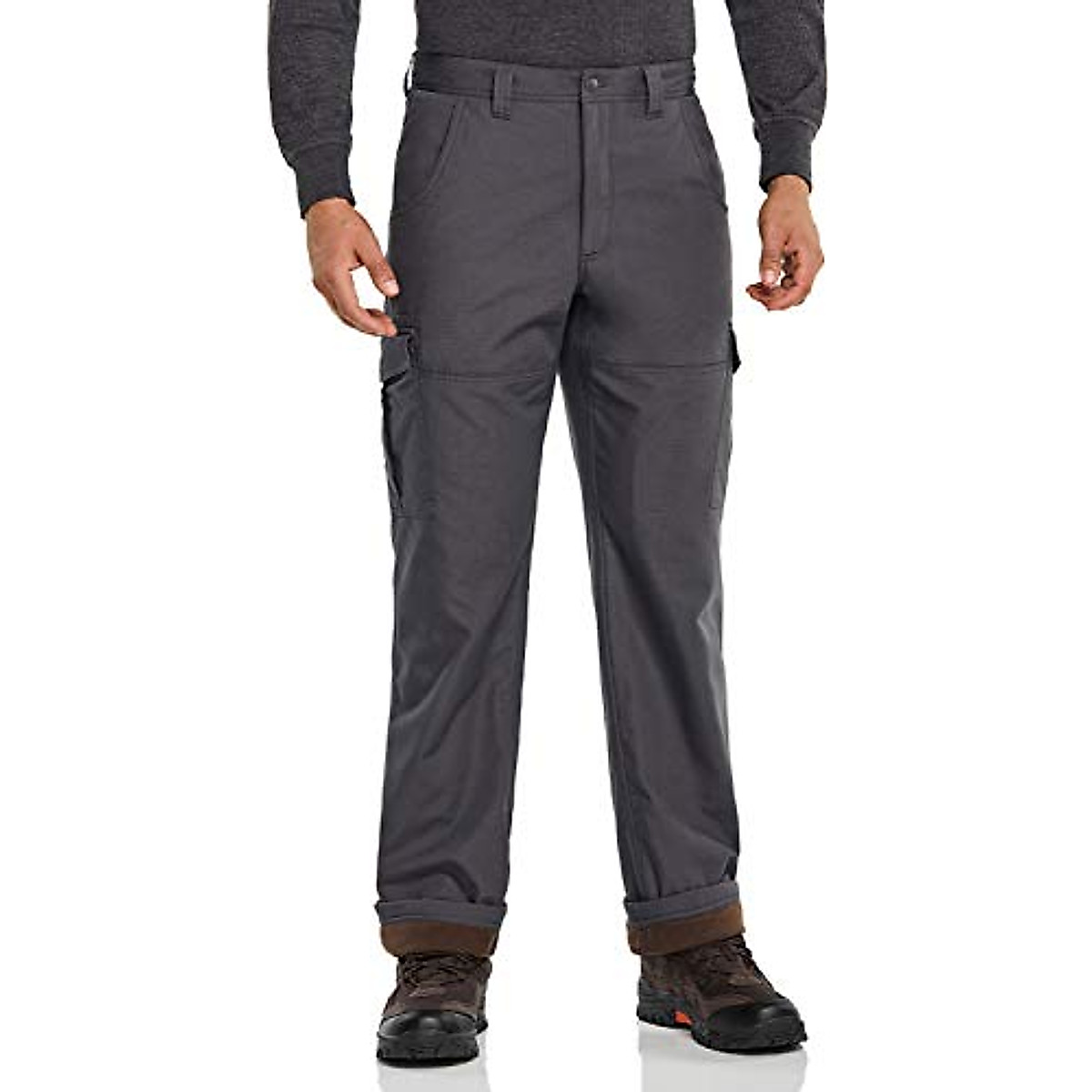 CQR Men's Winter Tactical Cargo Pants, Thermal Fleece Lined Outdoor Snow Ski Hiking Work, Fleece Cargo Charcoal, 38W x 30L