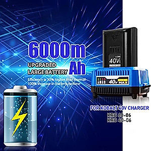 JIALIPOK 40V 6.0Ah Replacement for Kobalt 40V Battery Rechargeable Lithium Ion Cordless Power Tool Battery KB540C-06 KB245-06 KB240-06 Kb540-06