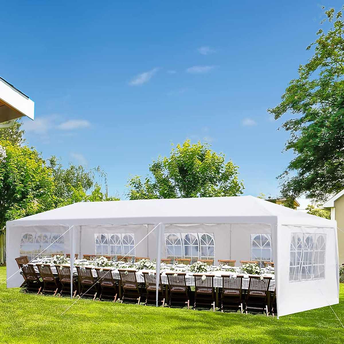 Tents for Parties(10'*30'), Outdoor Party Tent & Transparent Windows, White Large Canopy Tent with Walls for Wedding, Birthday, Event, Garden, Backyard (3-5d delivery)