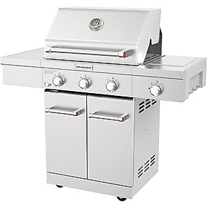 KitchenAid 3-Burner 51,000 BTU Stainless Steel Propane Gas Grill with Infrared Side Burner and Cabinet
