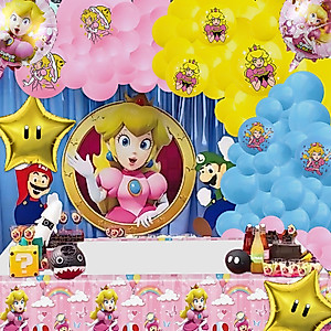 128 PCS Princess Peach Balloons Arch Garland Kit, Princess Peach Theme Party Latex Balloons with Foil Balloons for Girls Birthday Party Decorations