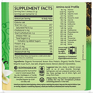 Brown Rice Protein Powder with Bcaa & Amino Acids Raw Rice Protein Shake Gluten Free Low Carb Dairy Free | Plant Based Classic Sprouted Brown Rice Protein Powder Vanilla 375g by Sunwarrior