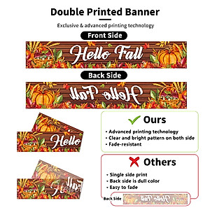 Probsin Happy Fall Banner 120"x 20" Decorations Outdoor Thanksgiving Decor Autumn Party Supplies Wooden Hello Fall Pumpkin Mushroom Harvest Welcome Hanging Backdrop for Garden Fence Yard Lawn Porch