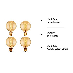 New Lights G25 Globe Edison Bulb, 60W Vintage Round Edison Bulb, Vintage Light Bulb, Old Fashion Dimmable Retro Incandescent Light Bulbs, 2100K Warm White, 240 Lumens,E26, Amber Glass, 4 Pack