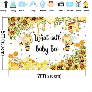 AIBIIN 7x5ft Bee Gender Reveal Backdrop, What Will Baby Bee Gender Reveal Backdrop, Honey Bee Baby Shower Background Sunflower Bee Gender Reveal Party Decorations Supplies Banner