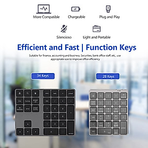 VGEBY 34 Key Numeric Keypad for Computers and Laptops, Portable and , Support,