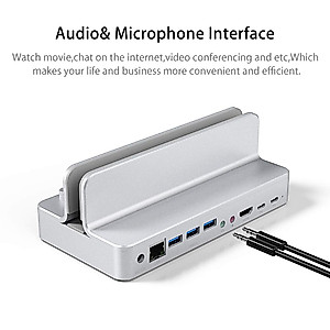 SHYPT USB C HUB with Adjustable Stand Holder Type C to USB3.0 RJ45 PD Dock HDMI-Compatible Adapter Splitter for PC Accessories