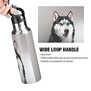 Oarencol Husky Dog Water Bottle Cute Animal Stainless Steel Vacuum Insulated Thermos with Straw Lid 20 Oz