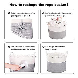 Eternal Beauty Cotton Rope Basket 17”W X14”H Large Woven Storage Basket for Blanket Living Room, Decorative Toy Baby Basket for Kids Nursery, Grey