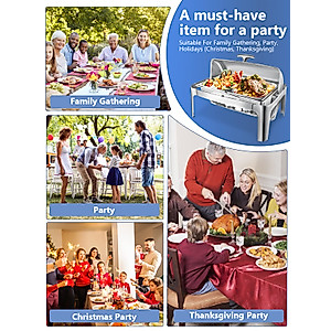 Granvell Rectangular Roll Top Chafing Dish Buffet Set, Catering Food Warmer for Parties, Wedding, Birthday, Christmas, 1 Full Size & 2 Half-Size Chafing Server Dish, 14QT Water Pan