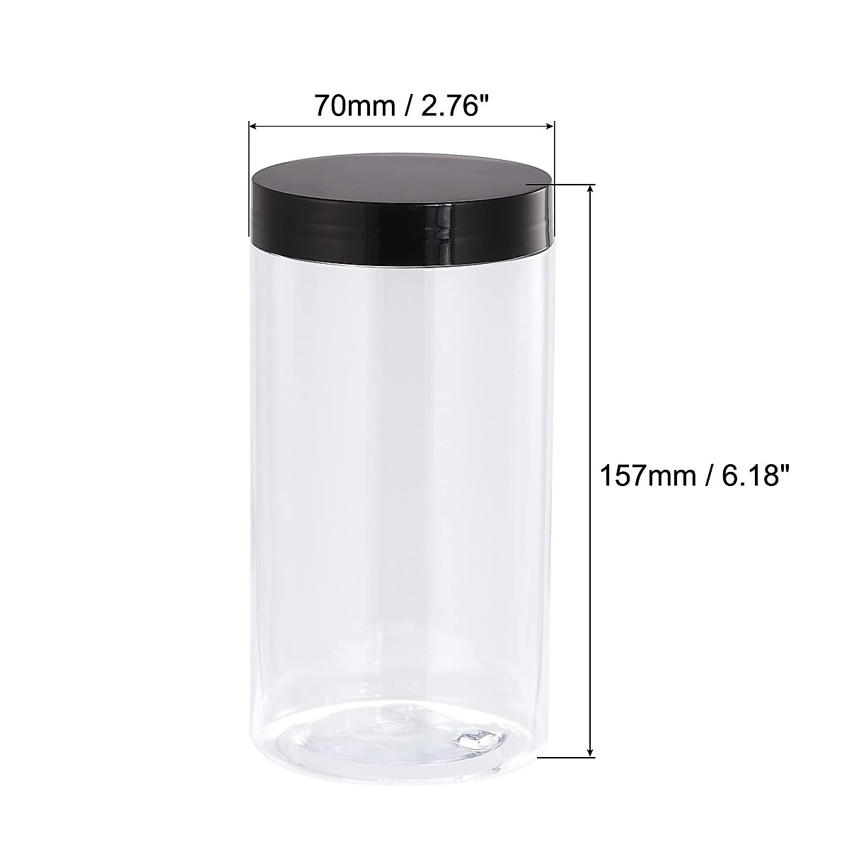 uxcell Round Plastic Jars with Black Screw Top Lid, 17oz/ 500ml Wide-mouth Clear Empty Containers for Storage, Organizing, 4Pcs