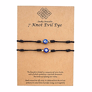 Binami 2 Pcs Evil Eye 7 Knot Lucky Bracelets Adjustable String Matching Friendship Gift for Women Men
