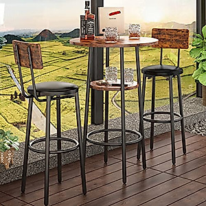 LTTROMAT 3 Piece Pub Table Set, Round Bistro Table and Bar Stool, Kitchen Counter Height Dining Table with Storage Shelves, Pu Cushion Chairs Set of 2, Modern Bar Table Set for Small Spaces