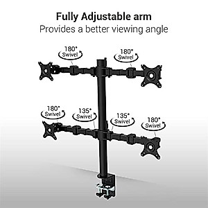 TOMYEUS Monitor Mount Bracket Quad LCD Monitor Stand, 4 Monitor Bracket Fits Heavy Duty Monitor Up to 30inch, Full Adjustable Desk Mount Holds Up to 22 Lbs per Arm, Black Monitor Mount Stand