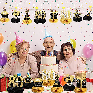 8 Pieces 80th Birthday Table Decorations for Men and Women, Happy 80th Honeycomb Centerpieces Black Golden 1943 Aged Birthday Party Decorations Tables Toppers for 80 Years Party Supplies