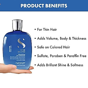 Alfaparf Milano Semi Di Lino Volume Shampoo For Fine Hair – Anti Frizz, Hair Thickening Shampoo to Add Volume & Body - Sulfate Free and Professional Salon Quality - Frizz Control Products (8.45 oz)