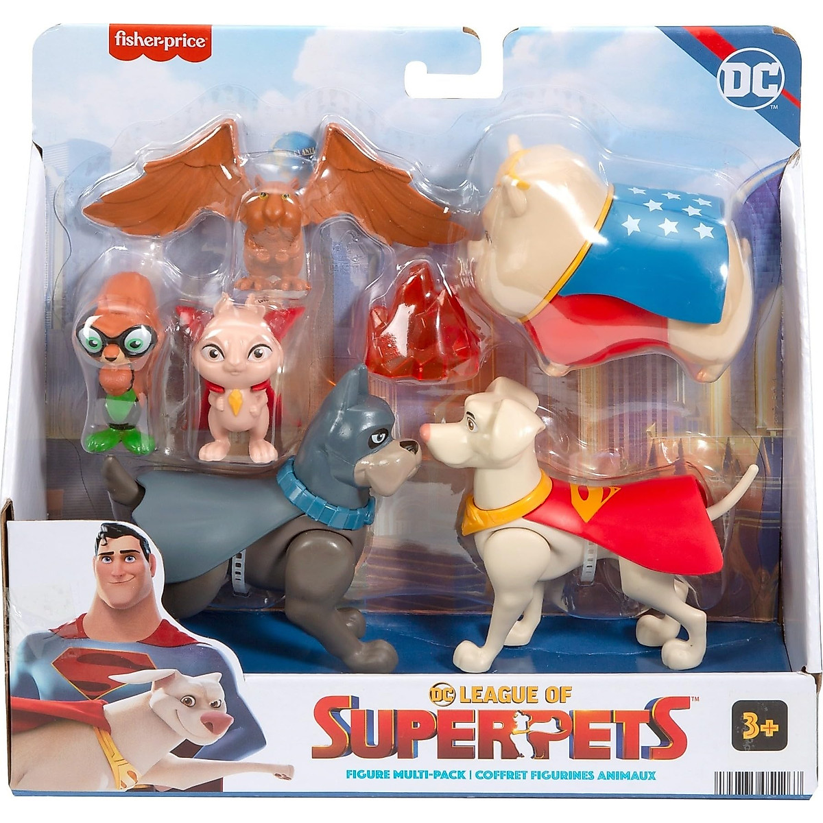Fisher-Price DC League of Super-Pets Preschool Toys Figure Multipack, Krypto Ace PB Chip Pigasus & Lulu for Pretend Play Kids Ages 3+ Years