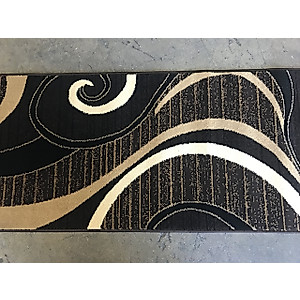 Modern Runner Contemporary Area Rug Dark Brown Black Beige Carpet King Design 344 (2 Feet X 7 Feet 3 Inch )