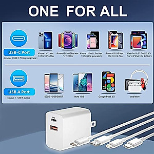 [Apple MFi Certified] iPhone Fast Charger,20W Dual Port PD3.0 USB-C + USB-A Power Delivery Wall Charger Block Plug for iPhone 13/13 Pro Max/12/11/XS/XR/X/8,iPad(2 Pack 10FT Lightning Cables lnclude)