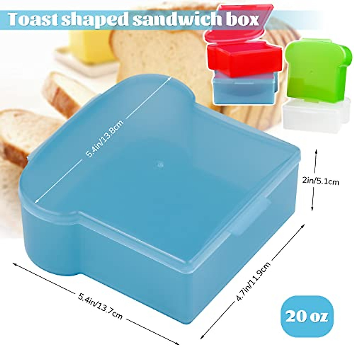 GothaBach 4 Pcs Toast Shape Sandwich Box, Toast Fresh-keeping Container, Food Storage Sandwich Containers for Lunch Prep(4 Colors)