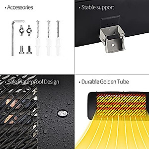 HUMSURE Electric Quartz Tube Wall Mount Infrared Patio Heater 1500w, Waterproof And Lightweight For Dining Room, Patio, Backyard, Garage And Deck, Standard, Black