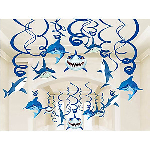 Shark Party Supplies Hanging Swirls Kids Birthday Decorations for Shark Sea Themed Splash Ceiling Foil Ornaments (30 PCS)