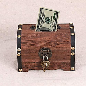 Sewroro Small Wooden Treasure Chest Boxes Retro Treasure Chest Storage Box with Lock& Keys Bank Box Birthday Gifts