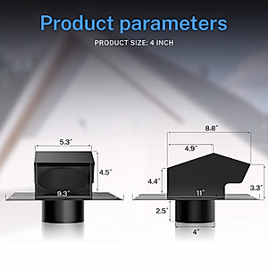 Roof Vent Cap - Hon&Guan Roof Vents 4 Inch Galvanized Steel Bathroom 4 Roof Exhaust Vent for Ventilation System-with Damper, Black