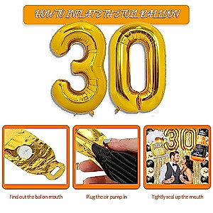 30th Birthday Decorations for Him, 30 Birthday Decorations with 40 Inch Gold 30 Number Balloons, Cheers to 30 Years Banner,Fringe Curtains and Cups Foil Balloons