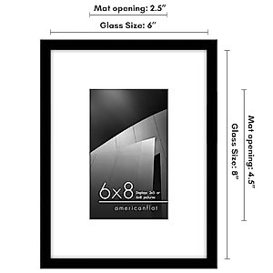 Americanflat 6x8 Picture Frame with Shatter-Resistant Glass - Use as 4x6 Frame with Mat or 6x8 Frame Without Mat - Streamline Collection - Thin Photo Frame for Wall and Tabletop Display - Black