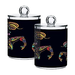 Blueangle 2PCS African Girl Dancer Qtip Holder Dispenser with Lids - Apothecary Jar Containers for Vanity Organizer Storage - Plastic Food Storage Canisters（1031）